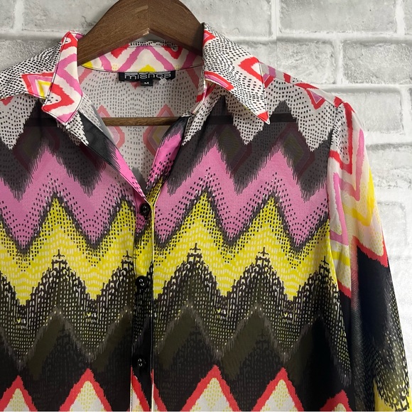 Mishca | Tops | Mishca Colorful Chevron Neon Pink Flowy Button Front ...